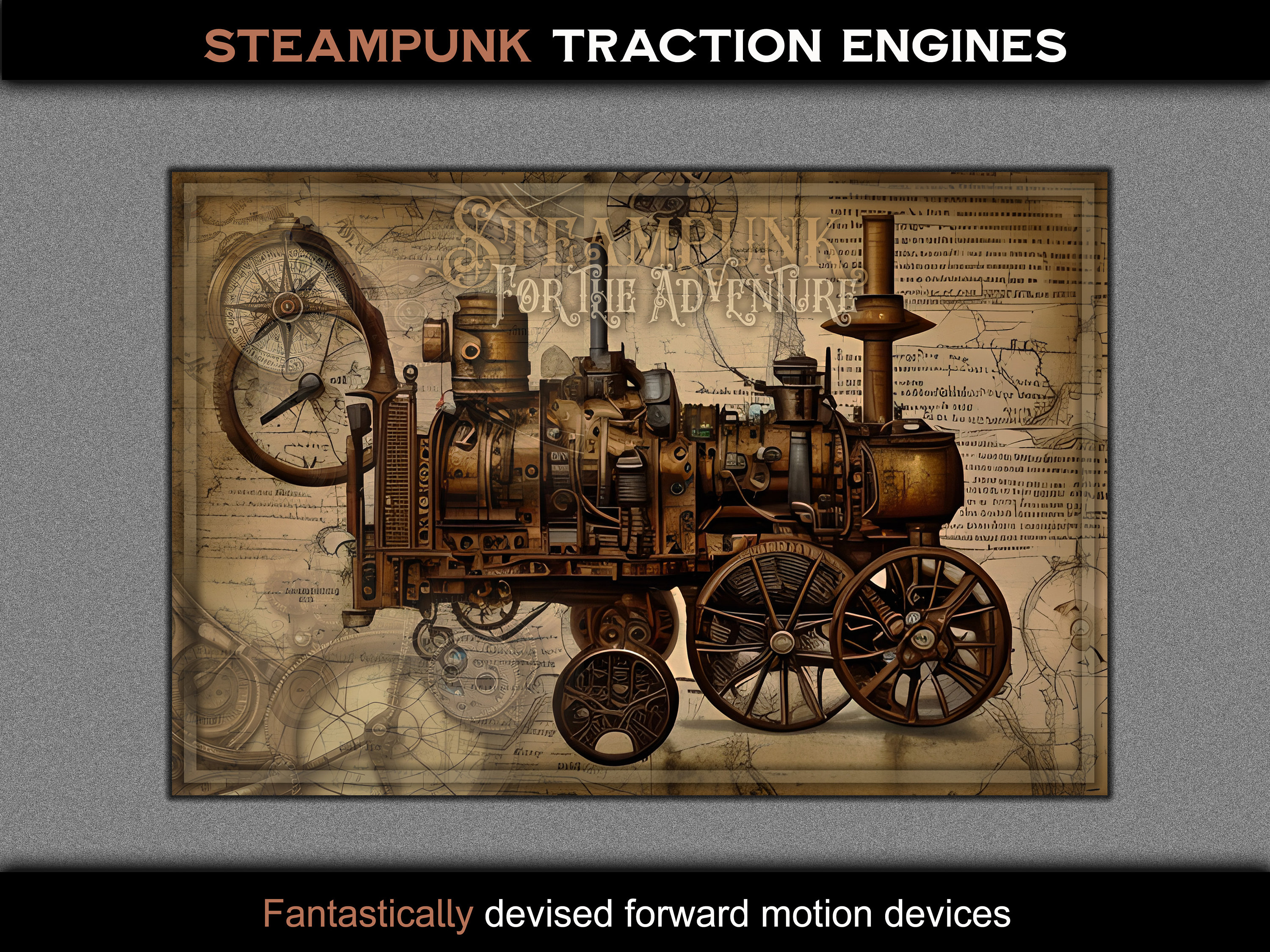 Steampunk Digital Background Paper Pack Traction Engines High-quality ...