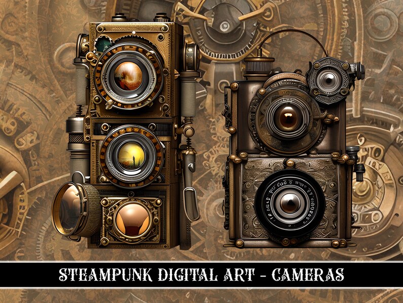 Steampunk Cameras - Digital Paper - High Quality & Unique PNG Images - Etsy