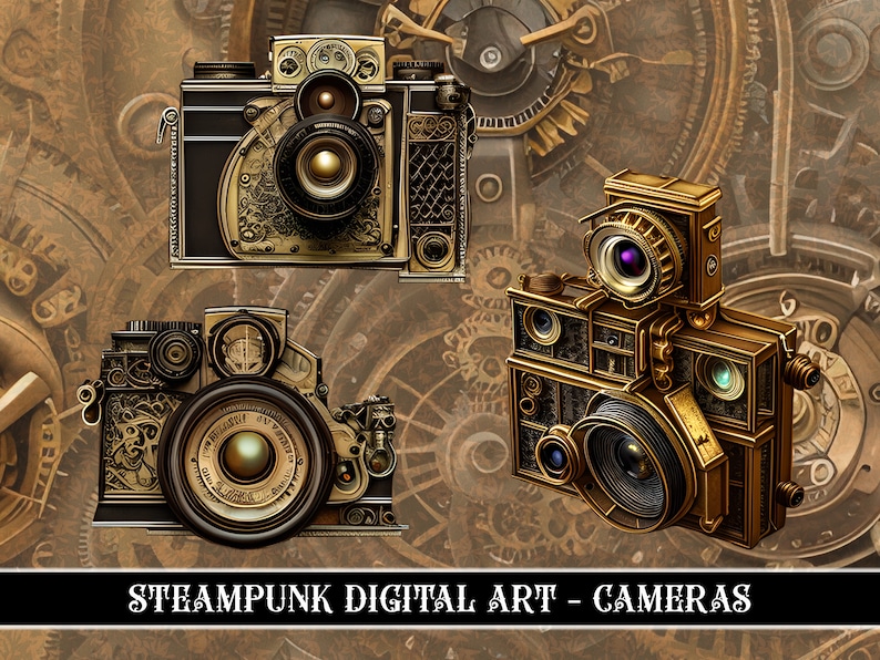 Steampunk Cameras - Digital Paper - High Quality & Unique PNG Images - Etsy