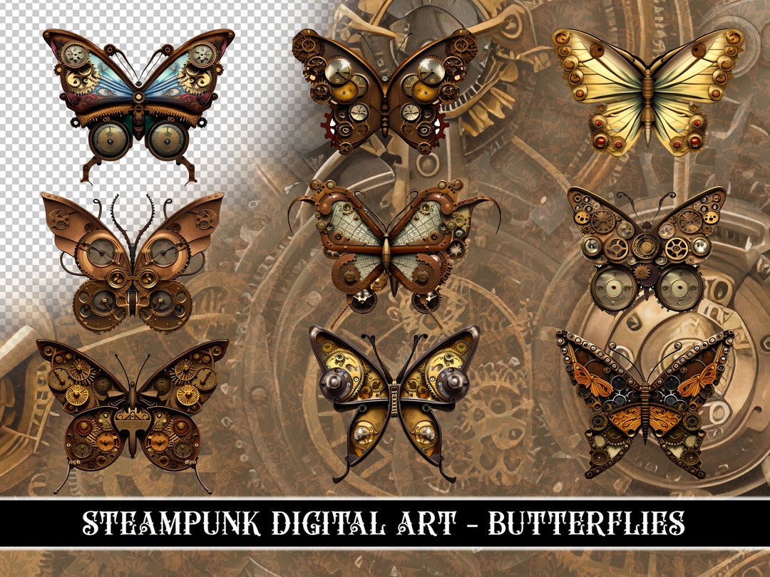 Steampunk Butterflies Digital Paper - High Quality & Unique Digital ...