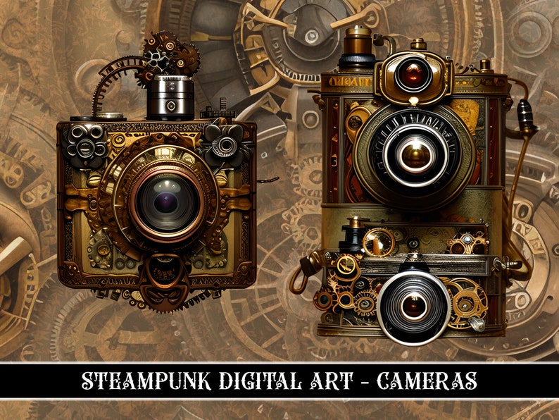 Steampunk Cameras - Digital Paper - High Quality & Unique PNG Images - Etsy