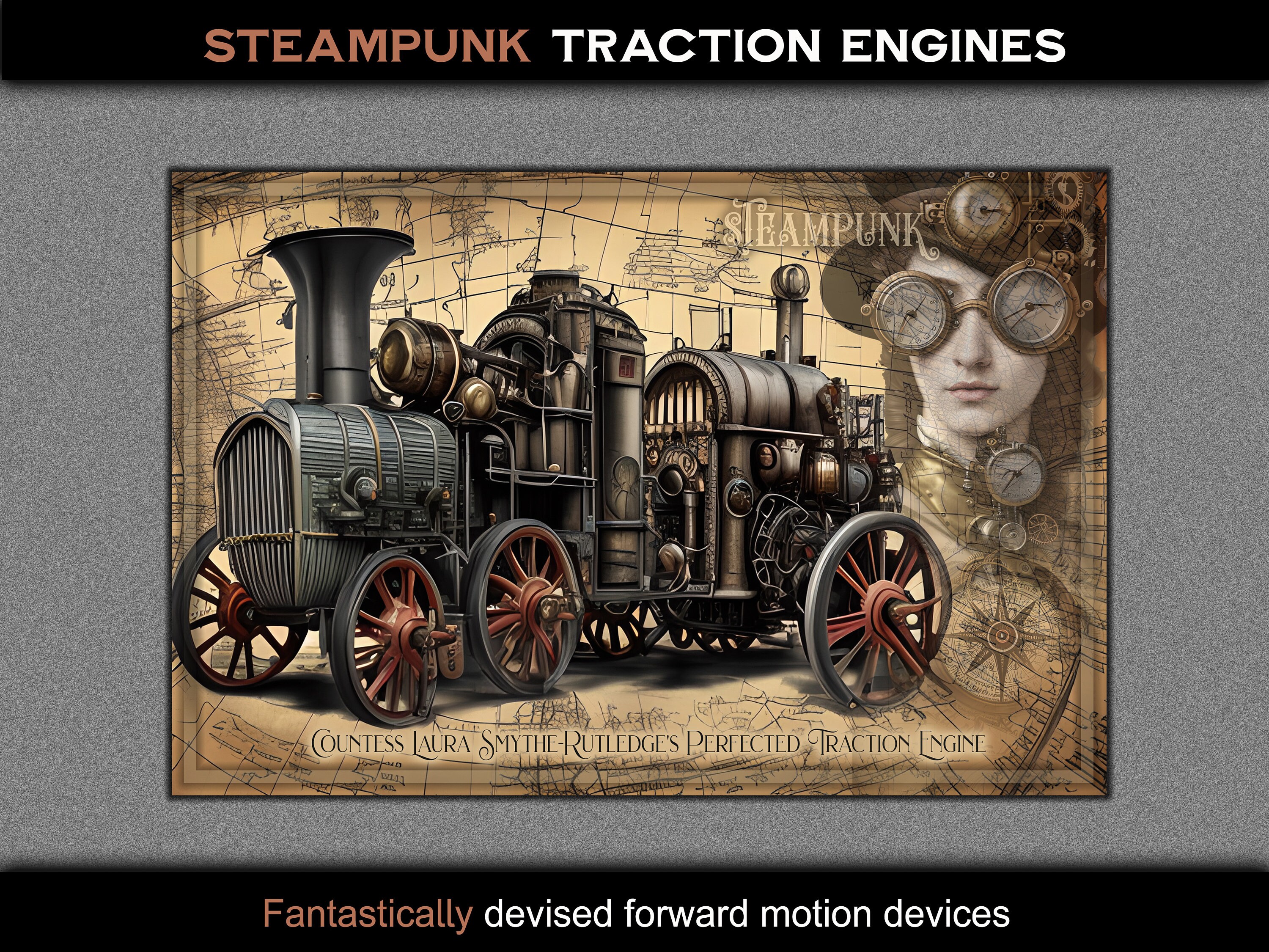 Steampunk Digital Background Paper Pack Traction Engines High-quality ...