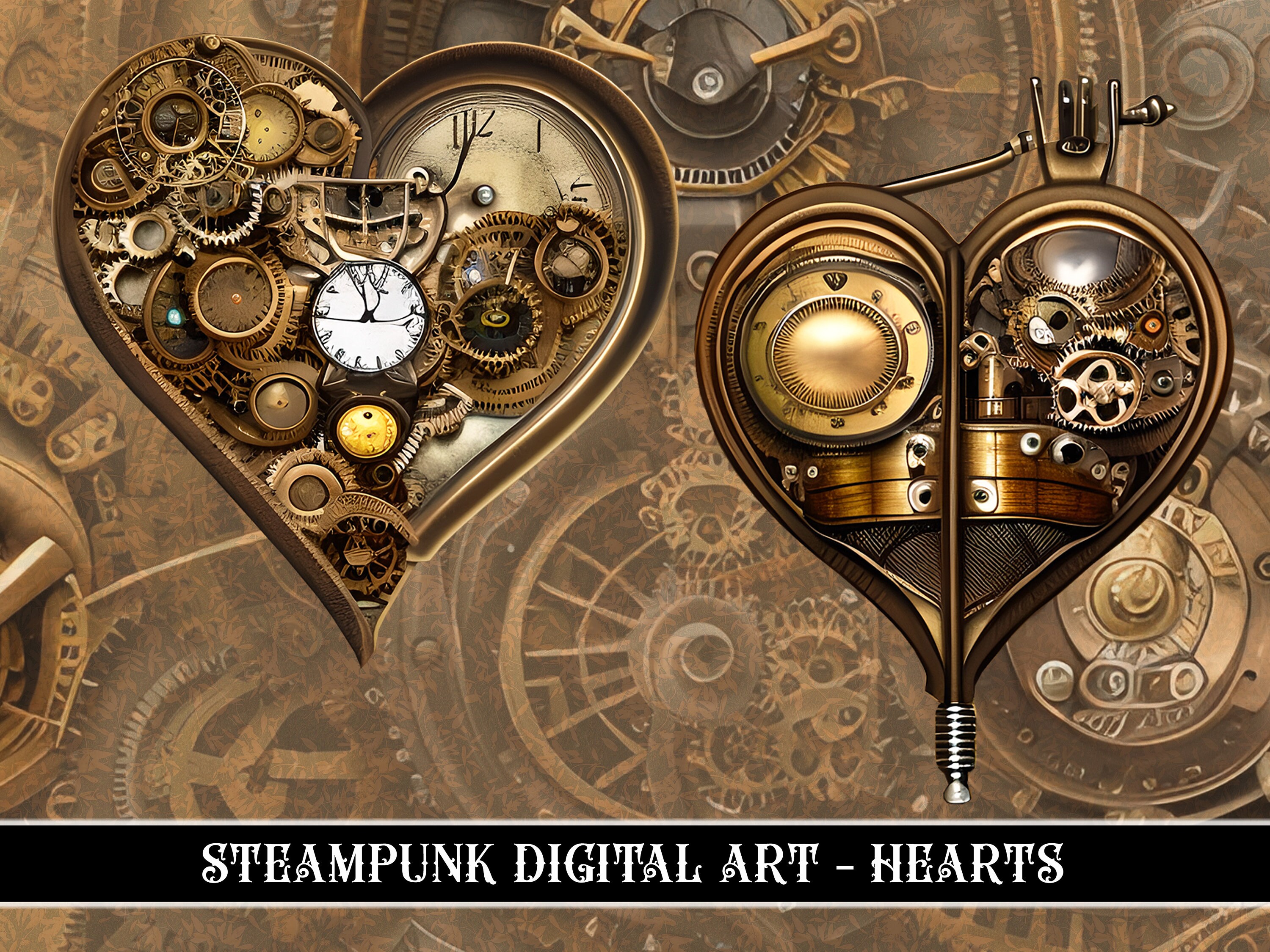 Steampunk Hearts - Digital Paper - High Quality & Unique PNG Images - Etsy