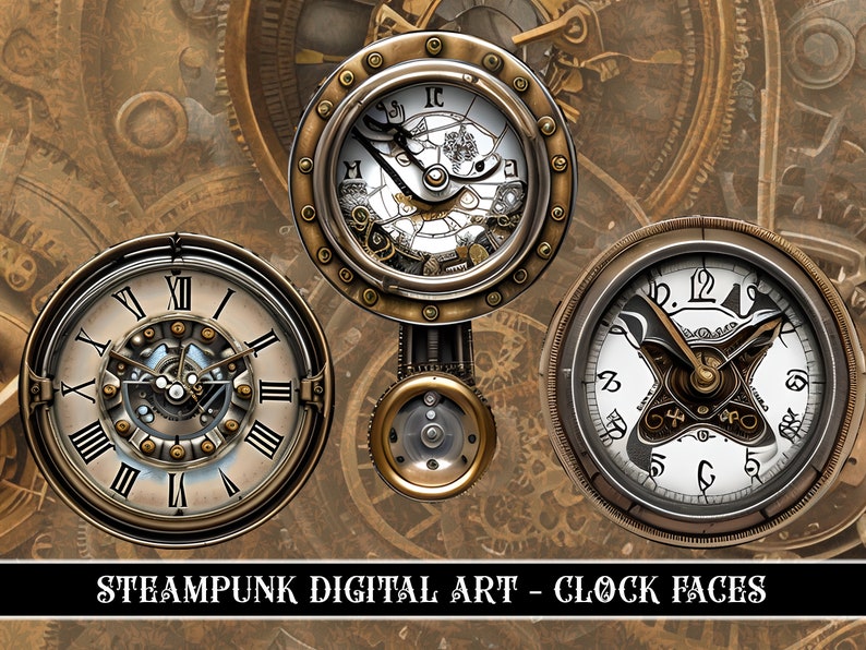 Steampunk Clocks - Digital Paper - High Quality & Unique PNG Images - Etsy