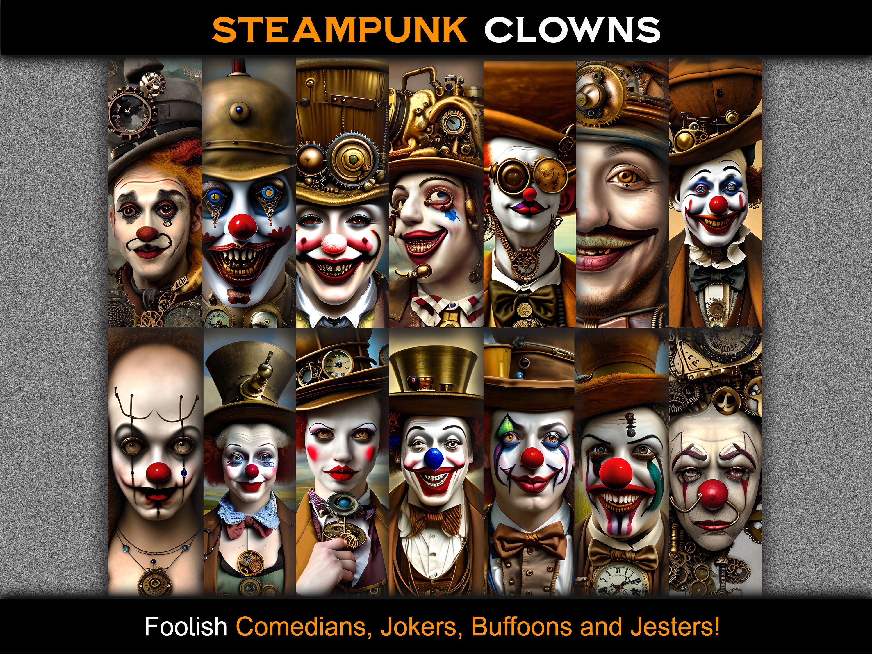 Steampunk Clowns Digital Background Paper Pack - High-quality Authentic ...