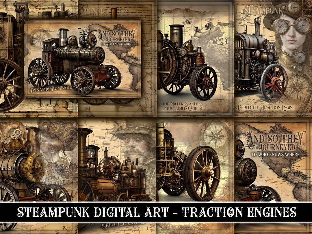 Steampunk Digital Background Paper Pack Traction Engines - Etsy
