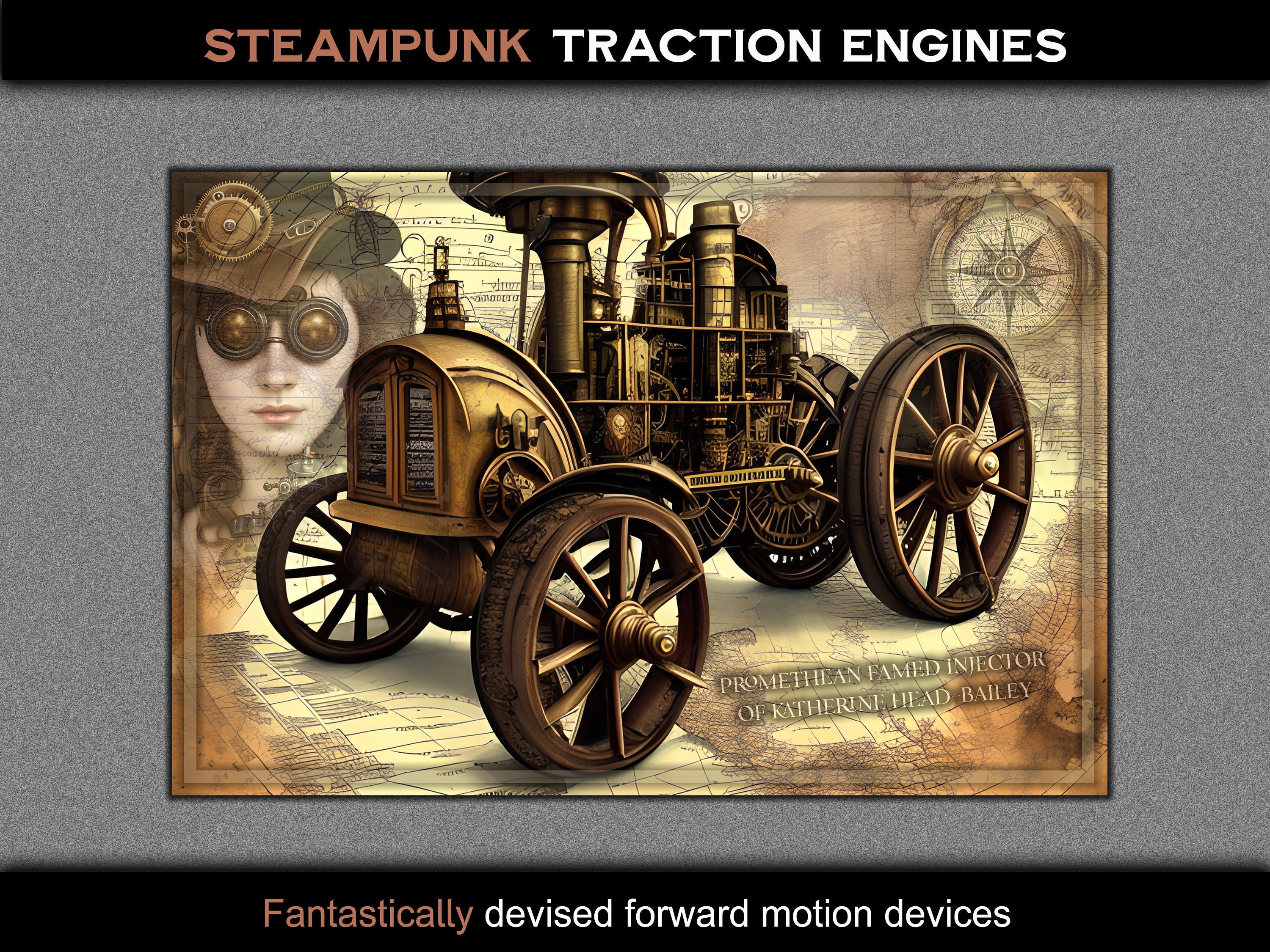 Steampunk Digital Background Paper Pack Traction Engines High-quality ...