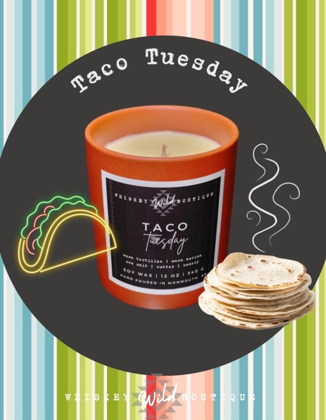 Taco Tuesday 12 Oz Soy Wax Candle, Ceramic Jar, Spring Scents, Taco ...
