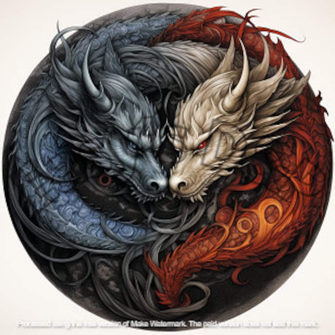 Ying Yang Dragons Digital File Gray Creame - Etsy