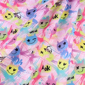 Graffiti Smile Face Fabric Star Smiley Face Fabric Polyester Cotton ...