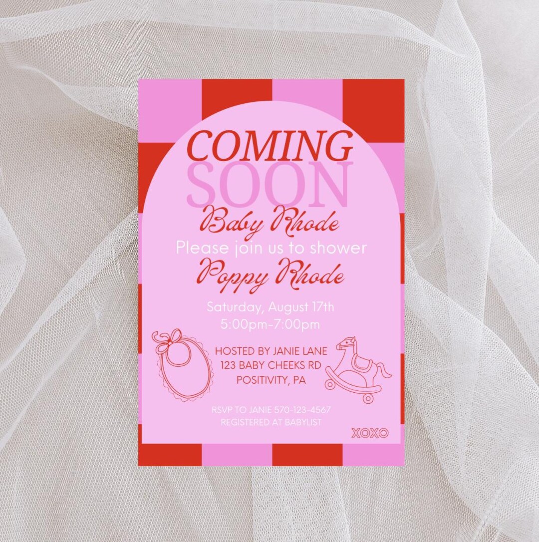 Editable Color Block Invitation | Baby Shower | Pink and Red ...