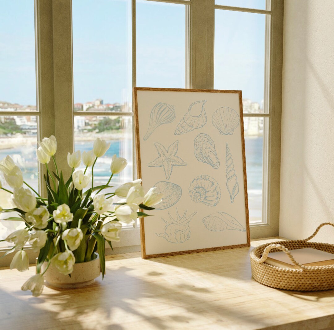 Coastal Digital Art | Blue Seashells | Digital Download | Instant Art ...