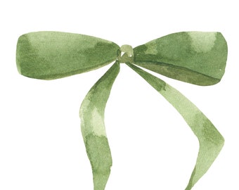 Vintage Green Bow Illustration, Printable Wall Art, Shabby Chic Decor ...