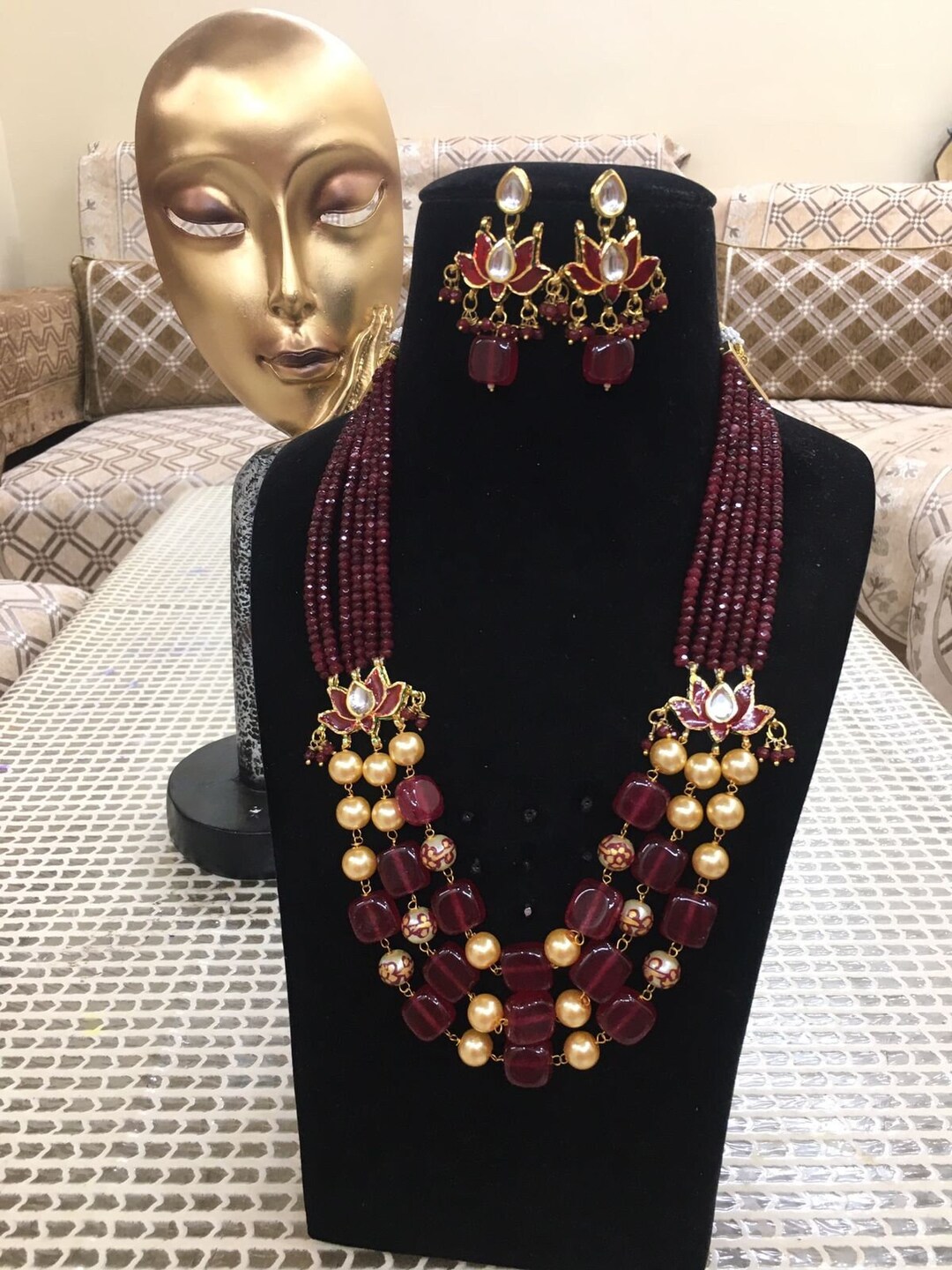 3 Layer Long Necklace Set/designer Necklace Set/multi Color Set ...