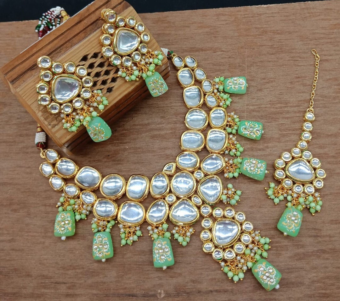 Sabyasachi Inspired Designer Kundan Set, Green Kundan Choker, Kundan ...
