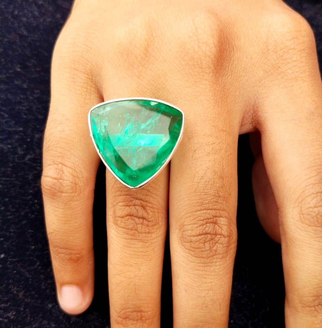 Green Emerald Crystal Ring, Handmade Ring, 925 Sterling Silver Ring ...