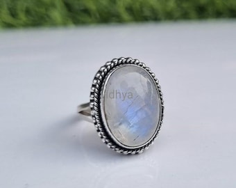 Oval Moonstone Ring in Solid Sterling Silver - Etsy