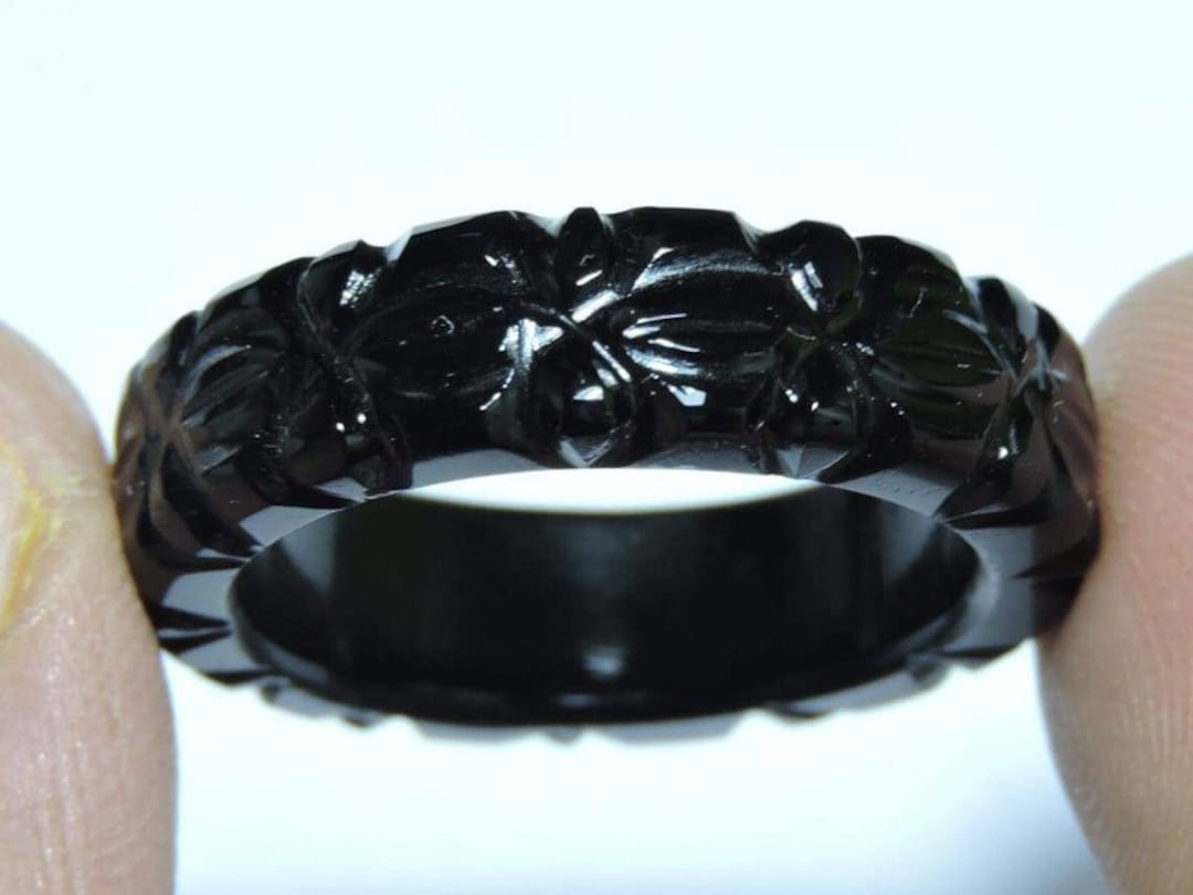 Gorgeous Natural Black Obsidian Carved Band / Engagement Ring Band ...