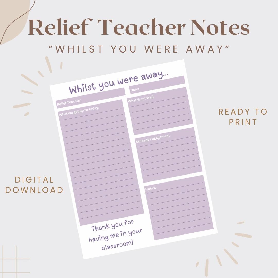 Daily Classroom Notes Template for Relief Teachers Easy Communication ...
