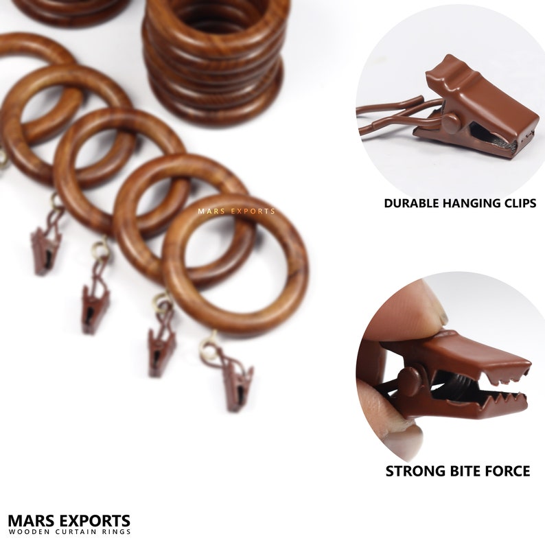 Wooden Curtain Rod Rings Set, Curtain Rings With Clips, Drapery Rod ...