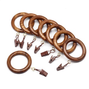 Wooden Curtain Rod Rings Set, Curtain Rings With Clips, Drapery Rod ...