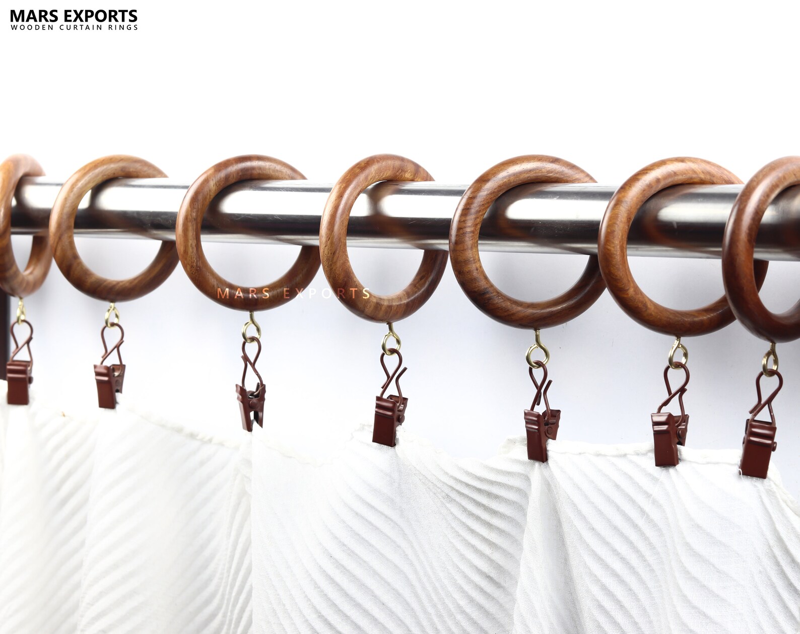 Wooden Curtain Rod Rings Set, Curtain Rings With Clips, Drapery Rod ...