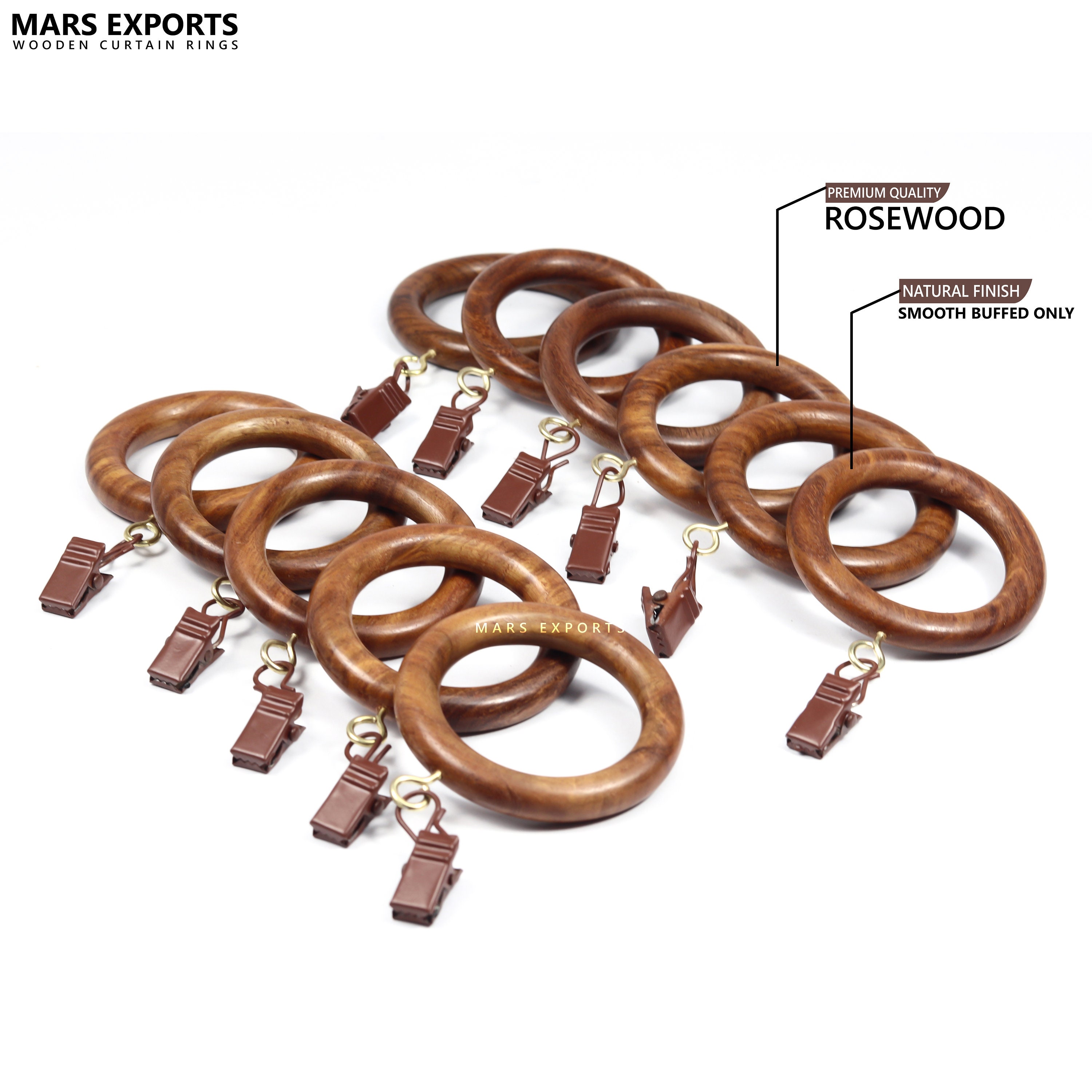 Wooden Curtain Rod Rings Set, Curtain Rings With Clips, Drapery Rod ...