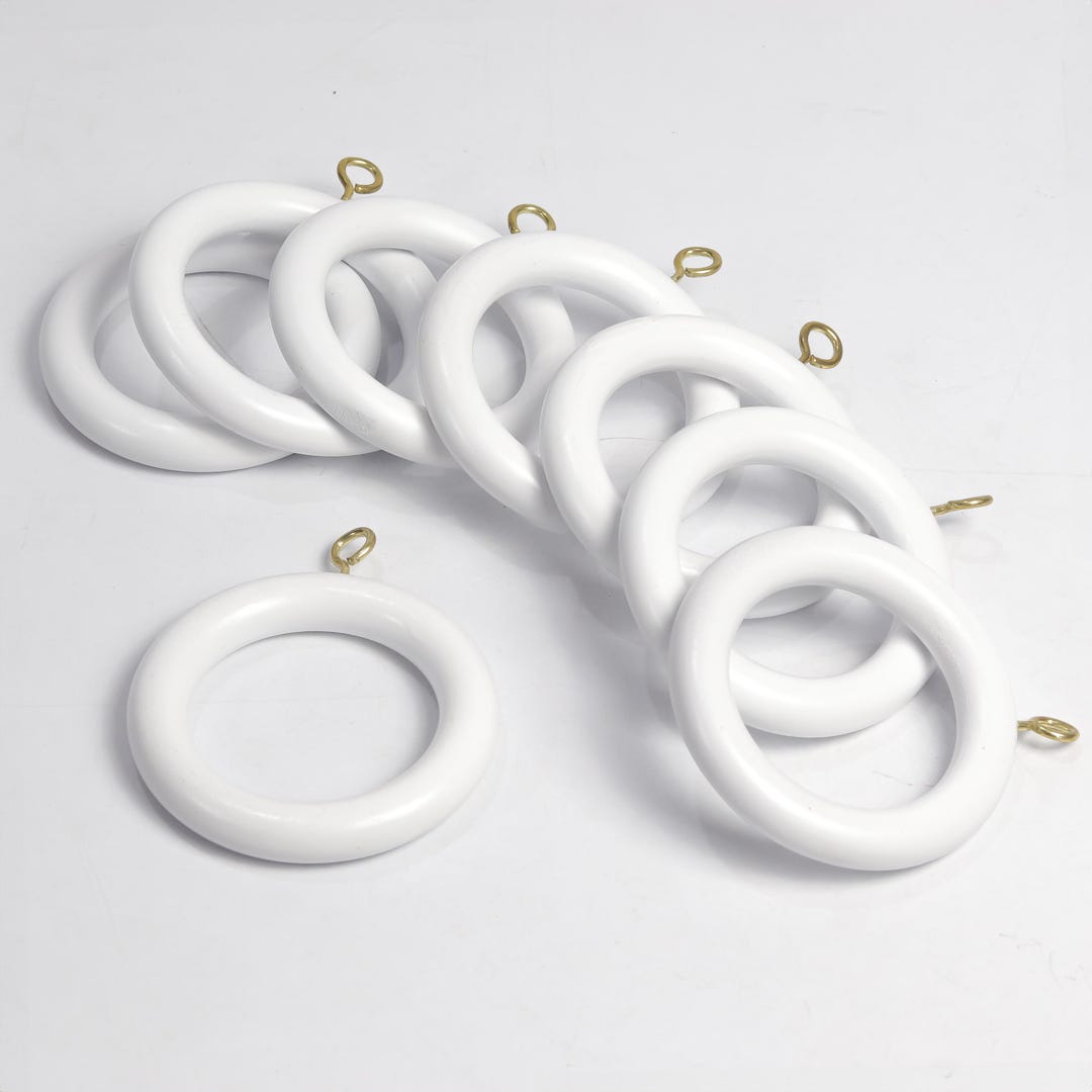 White Wooden Curtain Rod Rings Set, Drapery Rings, for .75 to 2.5 Inch ...