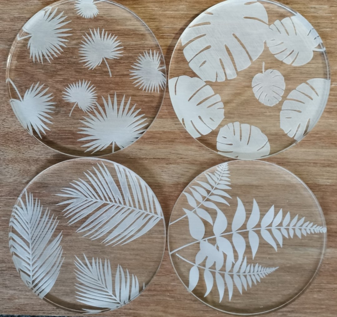 Set of 4 Engraved Acryclic Tropical Coasters or a Set of 6 Clear ...