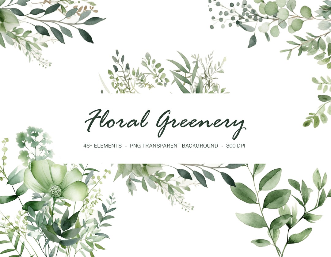 Floral Greenery Watercolor Clipart Flower Bundle Botanical Clipart ...