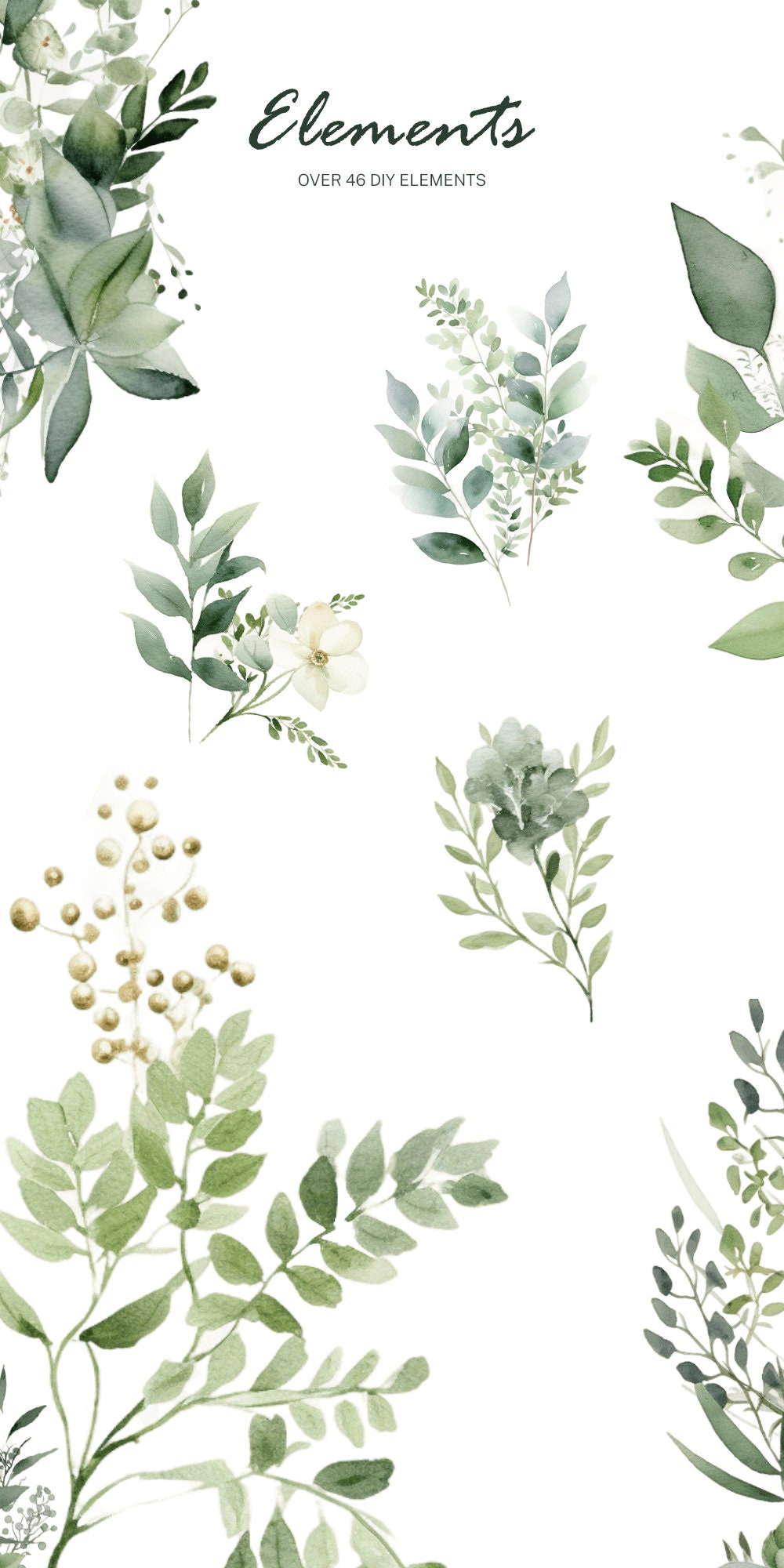 Floral Greenery Watercolor Clipart Flower Bundle Botanical Clipart ...