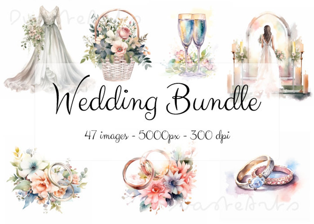 Wedding Clipart Bundle in Pastel Watercolor PNG Format Digital Design ...