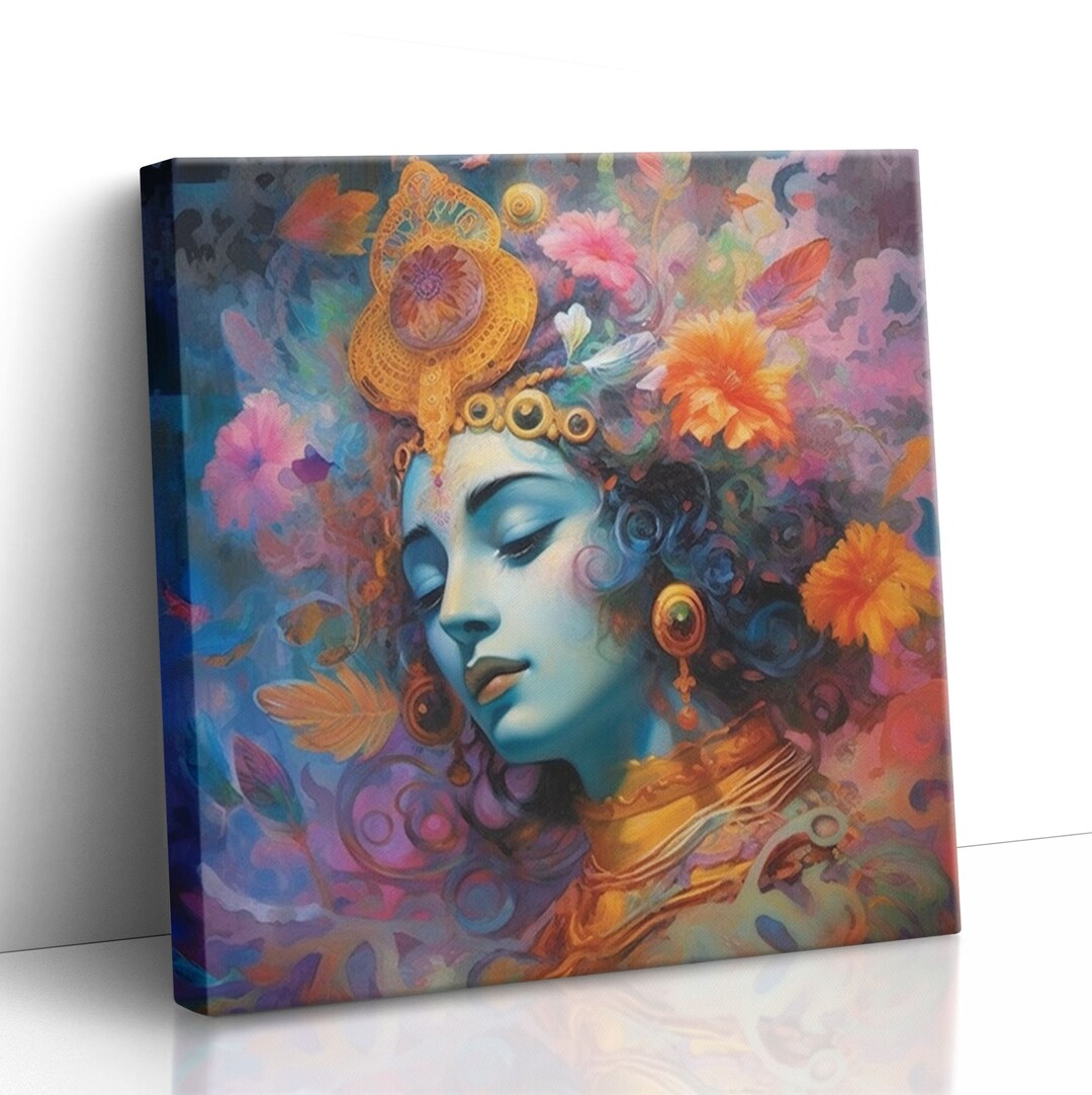 Canva Sri Krishna Ethereal Colorful Portrait Hindu God Divinity ...
