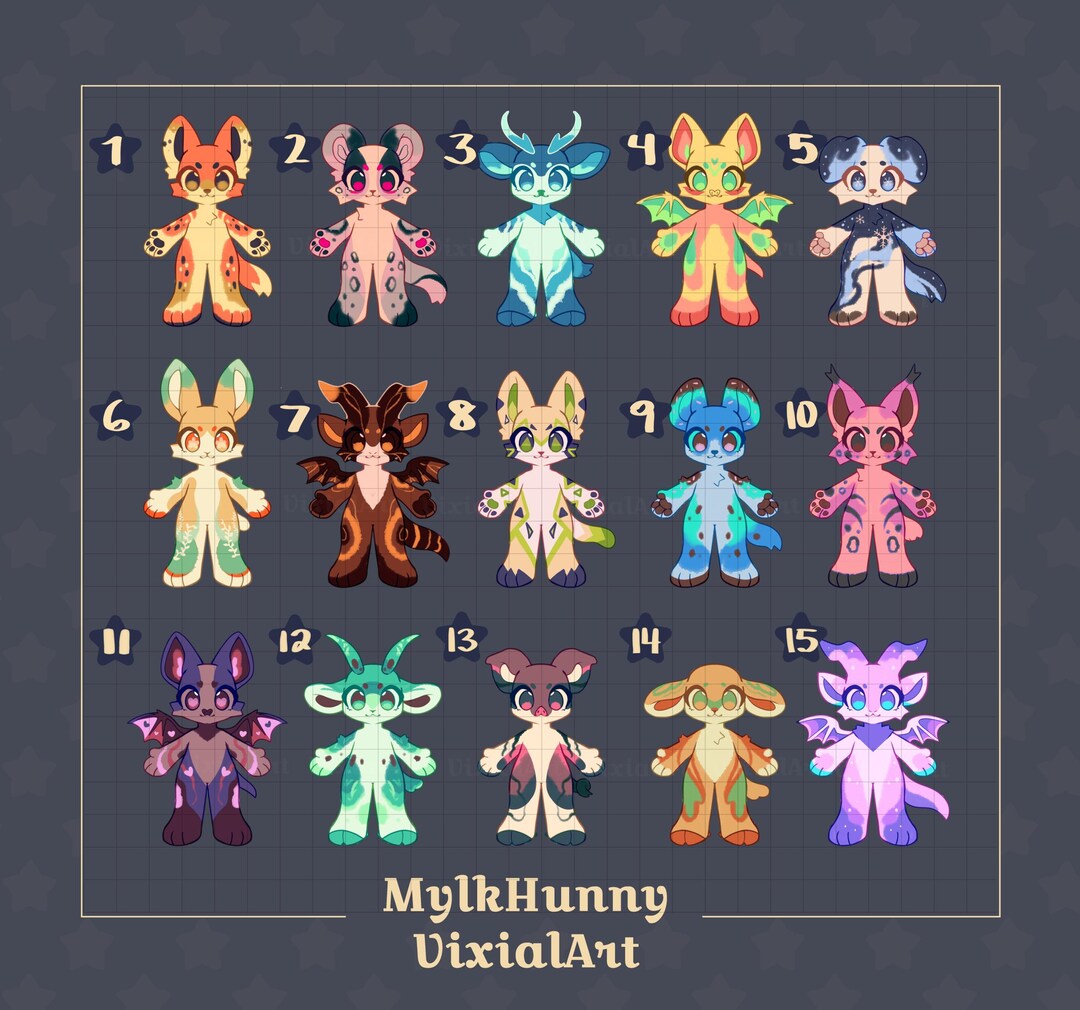 Furry Character Adopt - Digital Anthro Fursona Multispecies Adoptable Batch - Etsy