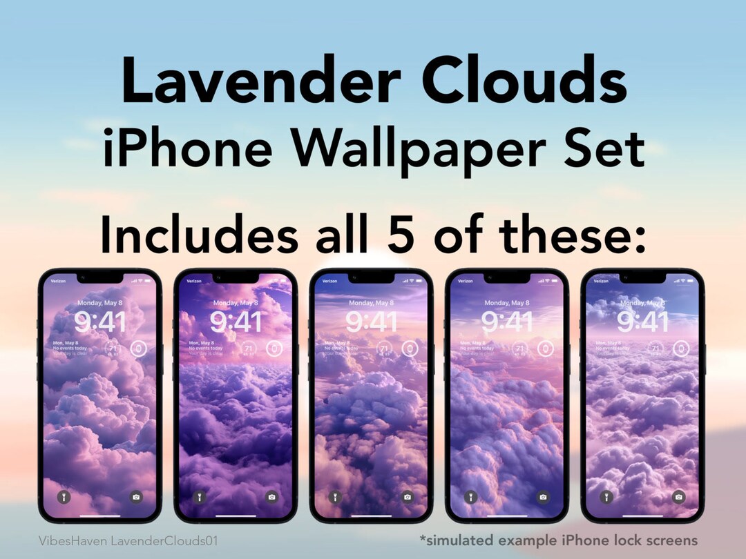 Lavender Clouds iPhone Wallpapers, Set of 5, Lavender Wallpapers, Cloud ...