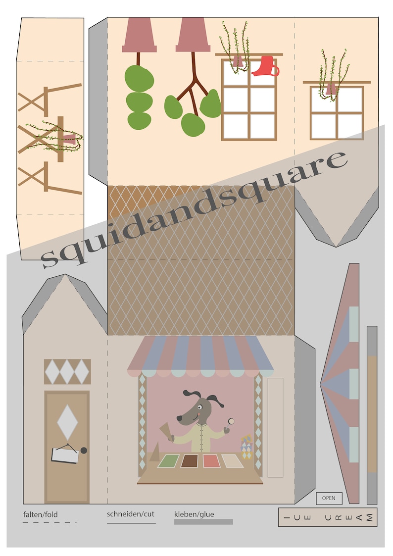 Printable Ice Cream Shop, Paper House, Toy, Digital Download, Coloring ...