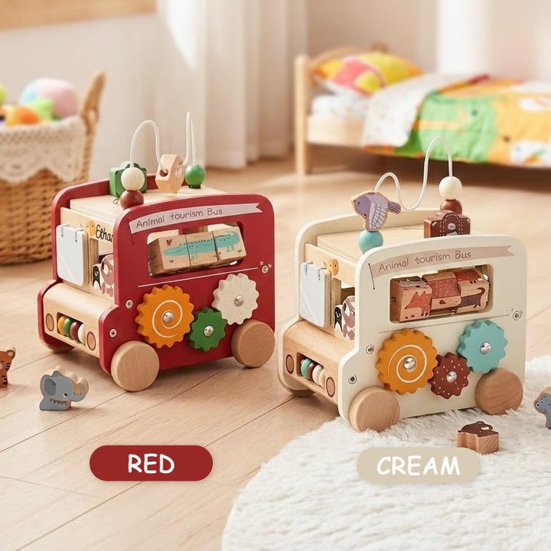 Personalized Name Wooden Bus Toy, Montessori Activity Red Bus for ...