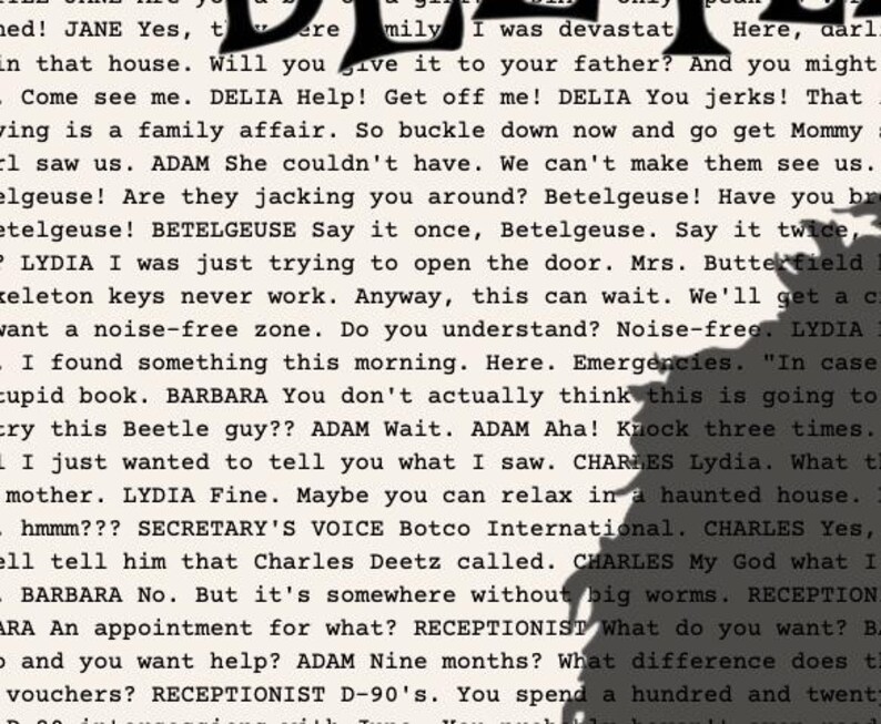 Printable Tim Burton Film Wall Decor beetlejuice script Backdrop ...