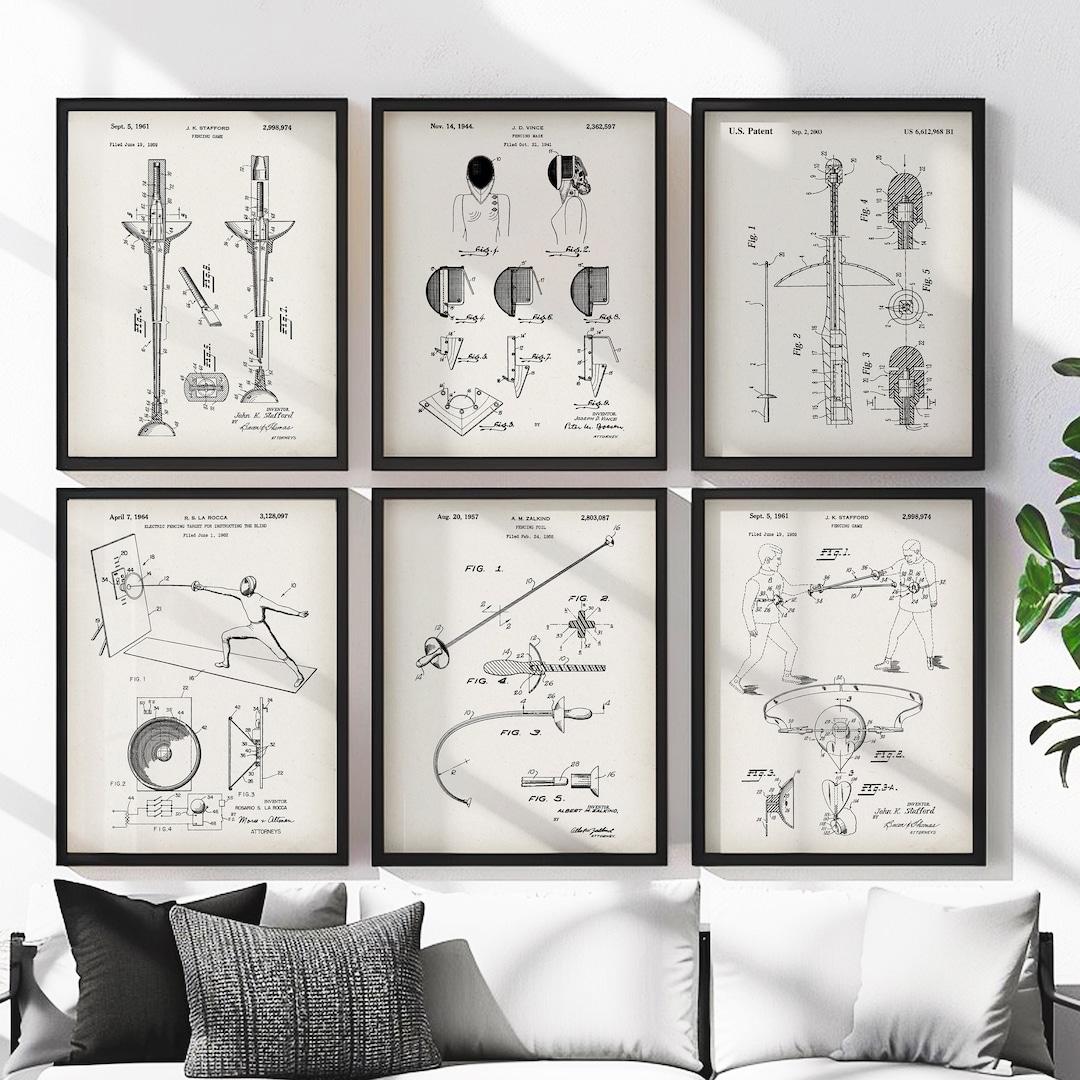 6 Vintage Fencing Patent Prints Fencing Sword Blueprint Sport Patent ...