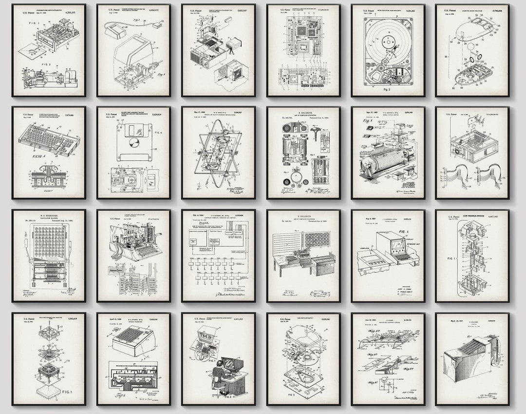 24 Vintage PC Computer Patent Prints Desktop Computer Blueprint Server ...
