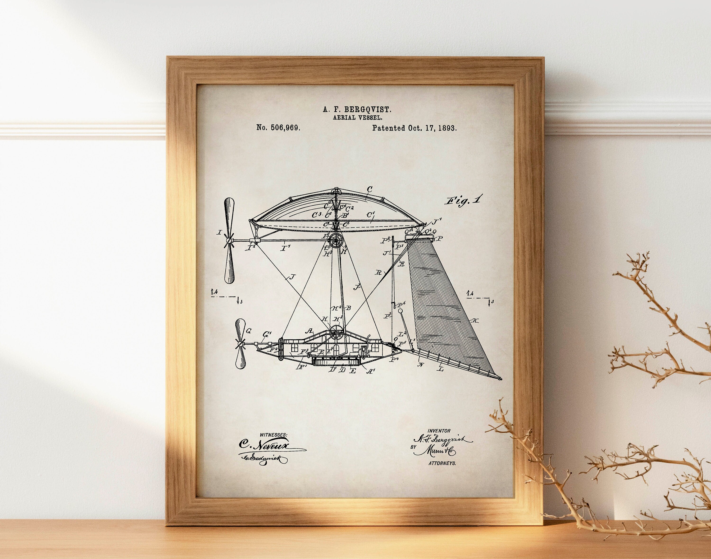 8 First Flying Apparatus Patent Prints Air Ship Blueprint Dirigible ...