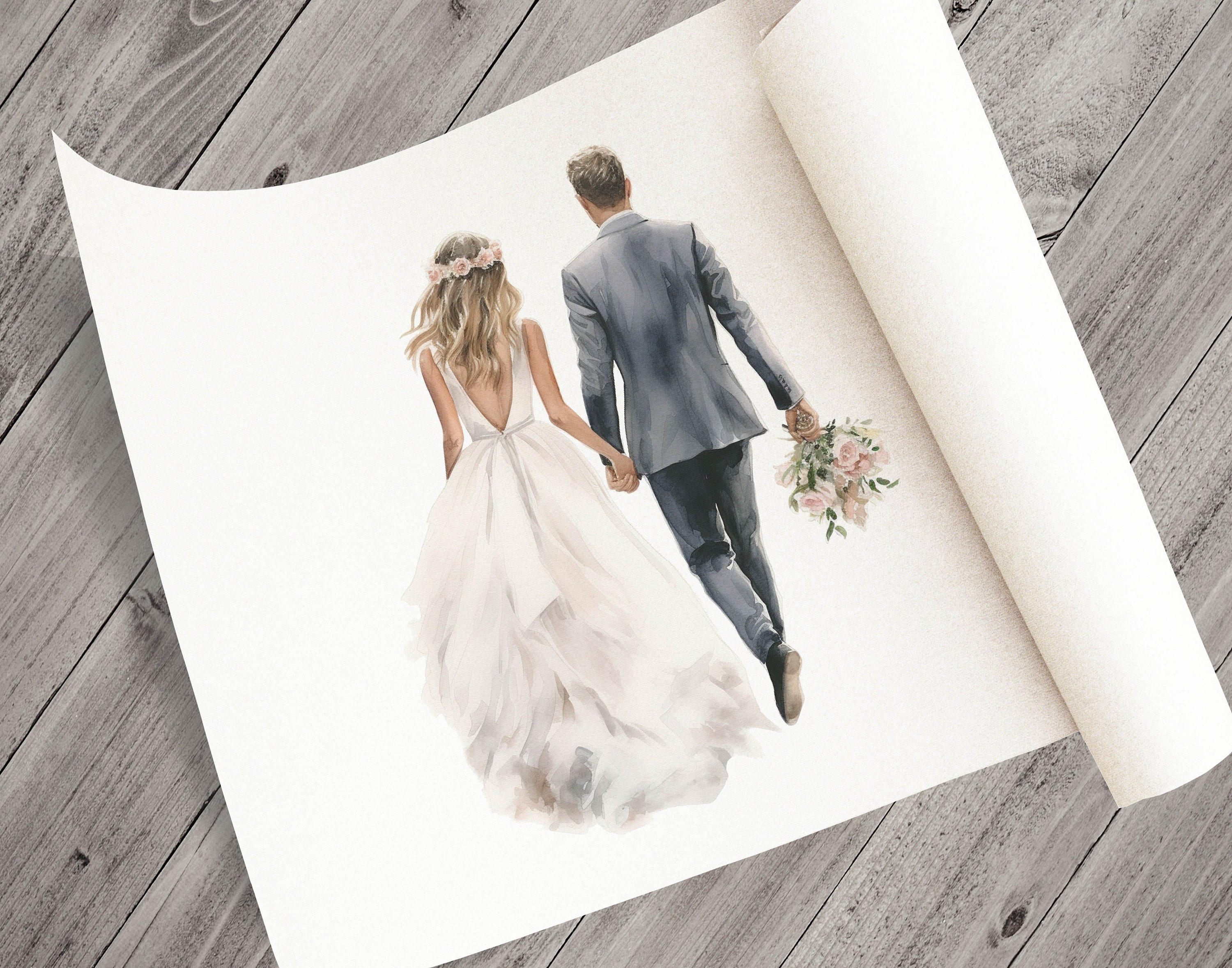 5 Wedding Clipart Walking Bride and Groom Painting Bridal - Etsy