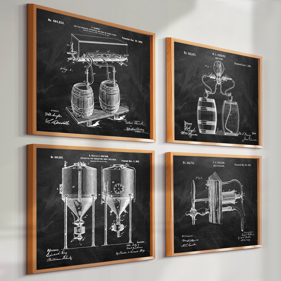 4 Beer Patent Prints Brewery Blueprint Alcohol Still Patent Beer ...