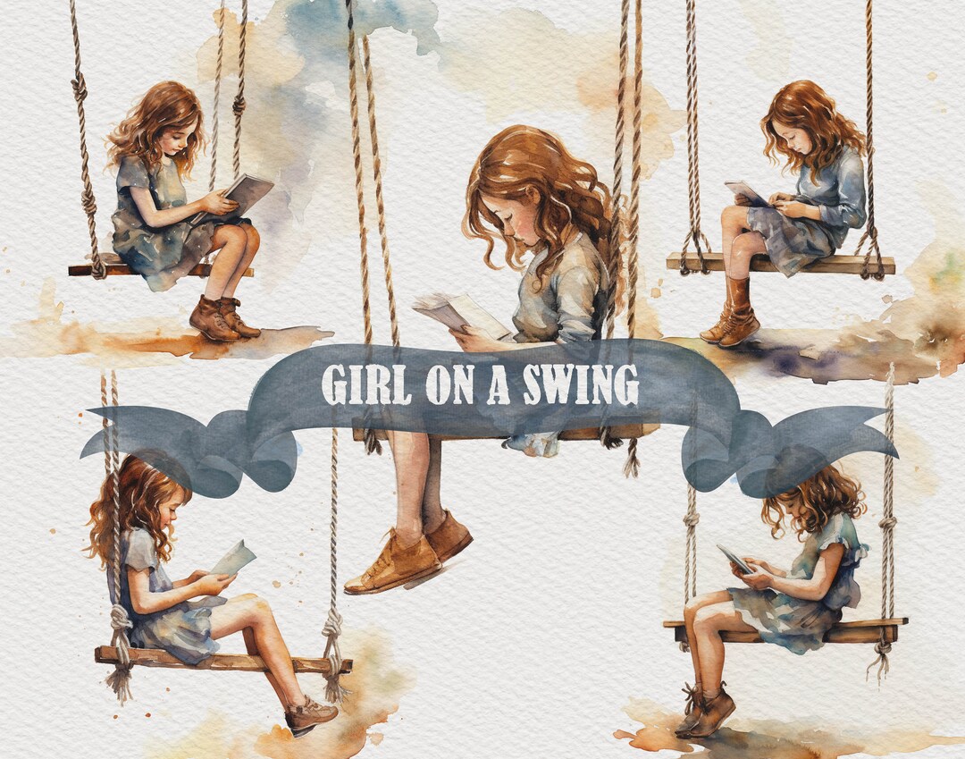 5 Girl on a Swing Clipart Reading Girl Clipart Girl Read a Book PNG ...