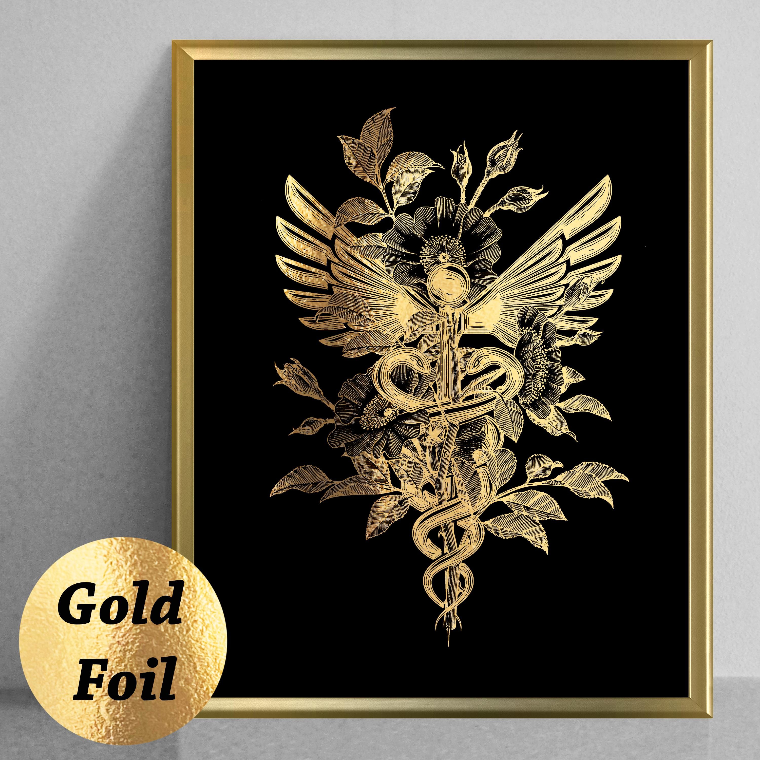 Gold Caduceus Art, Medical Symbol Art, Doctor Gift, Nurse Gift ...