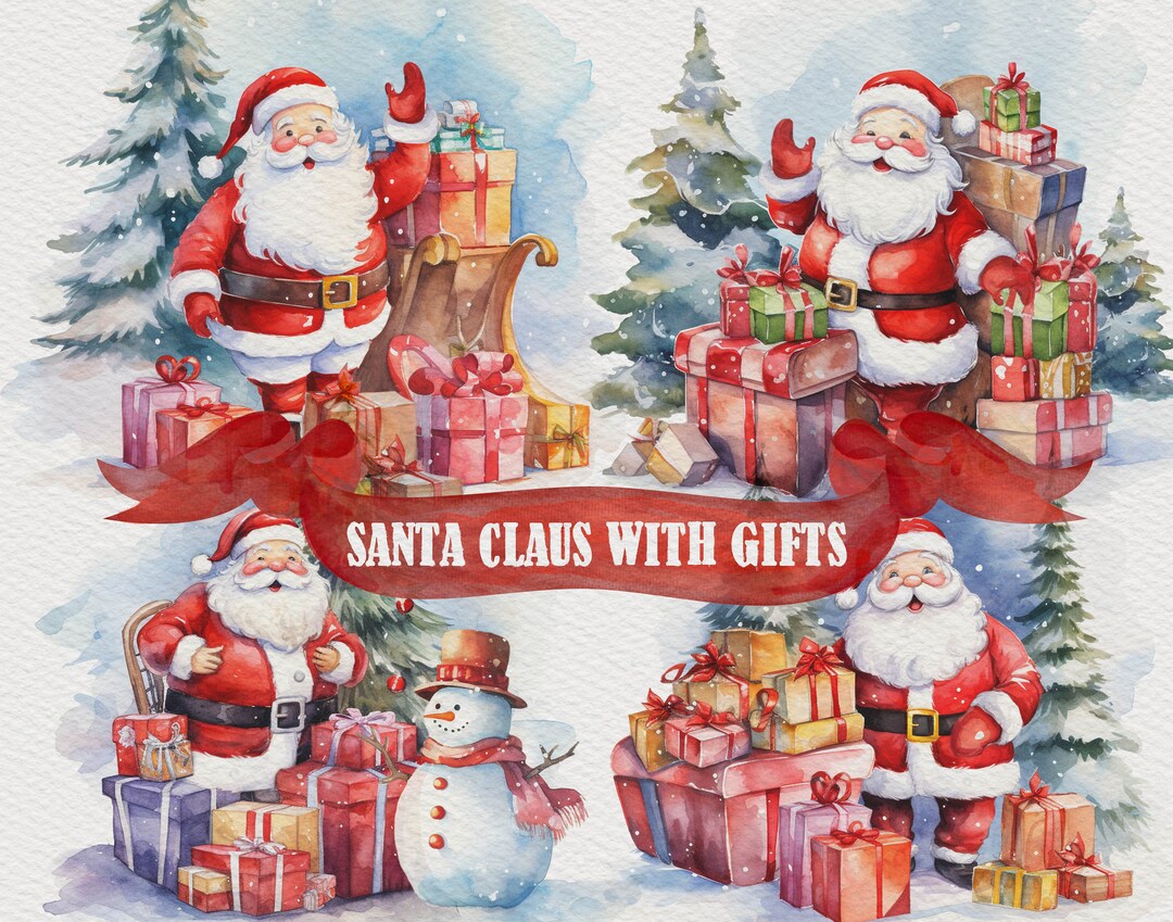 4 Santa Claus With Gifts Clipart Christmas Clipart Winter Clipart ...
