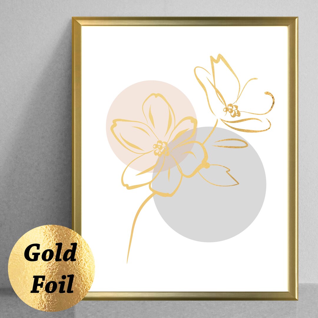 Gold Flower Art Botanical Art Modern Wall Art Floral Art Minimalist Art ...