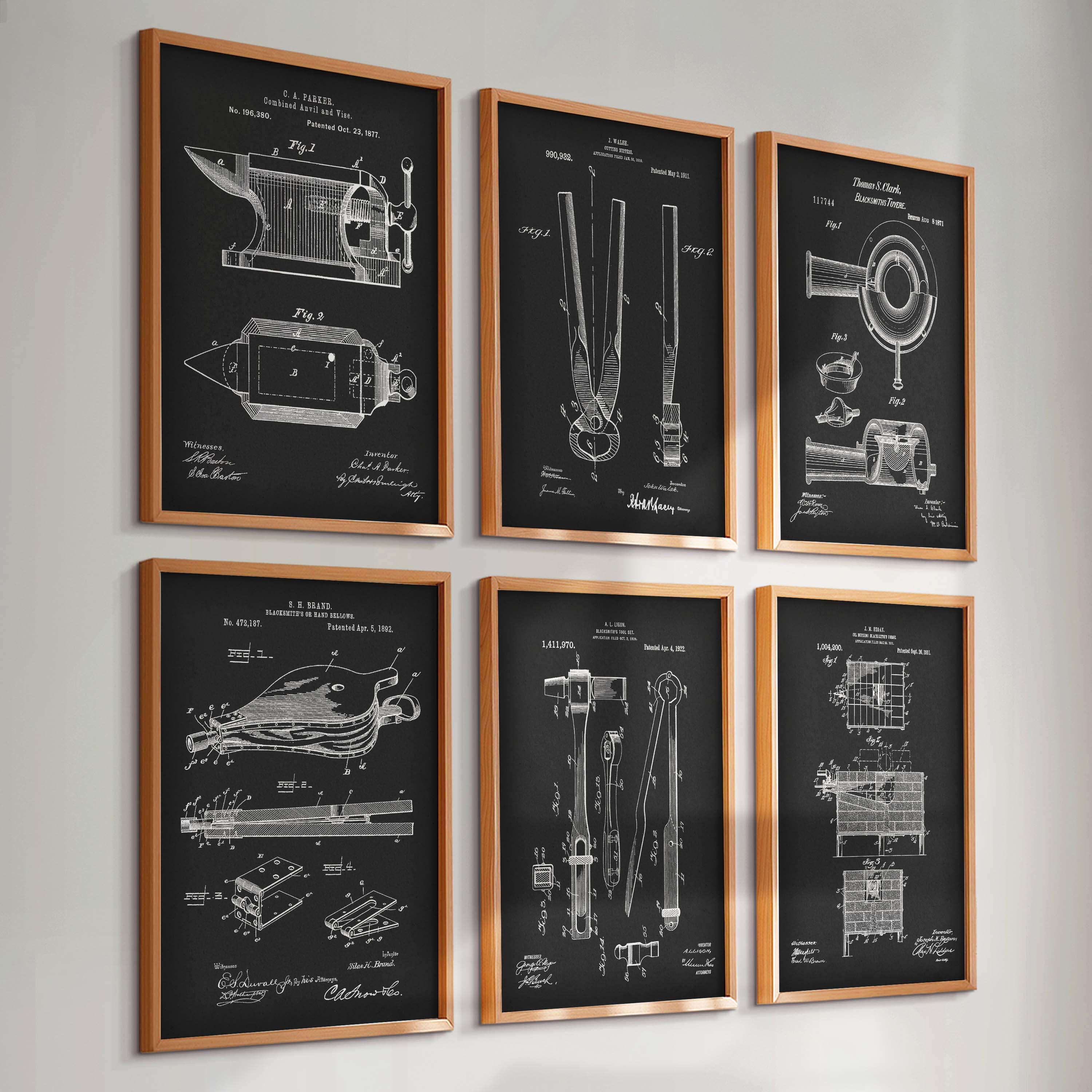 6 Blacksmith Patent Prints Metalworker Blueprint Industrial Art Anvil ...