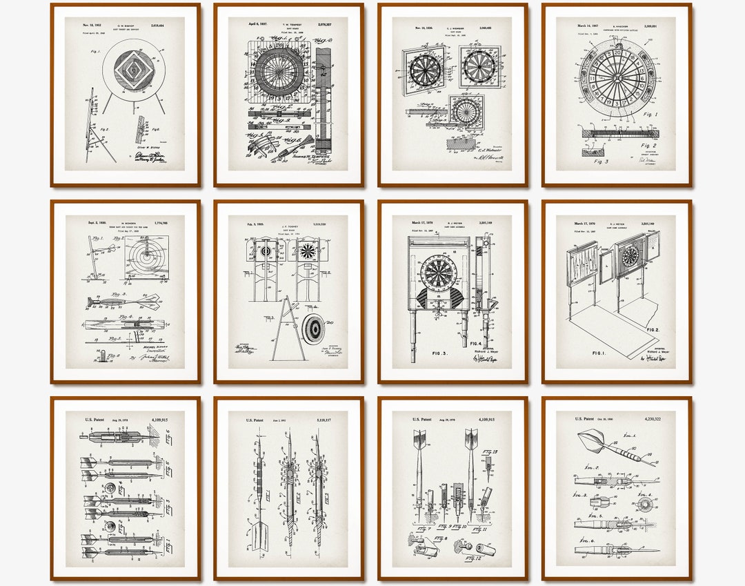 12 Darts Patent Prints Target Game Blueprint Sports Poster Dart Board ...
