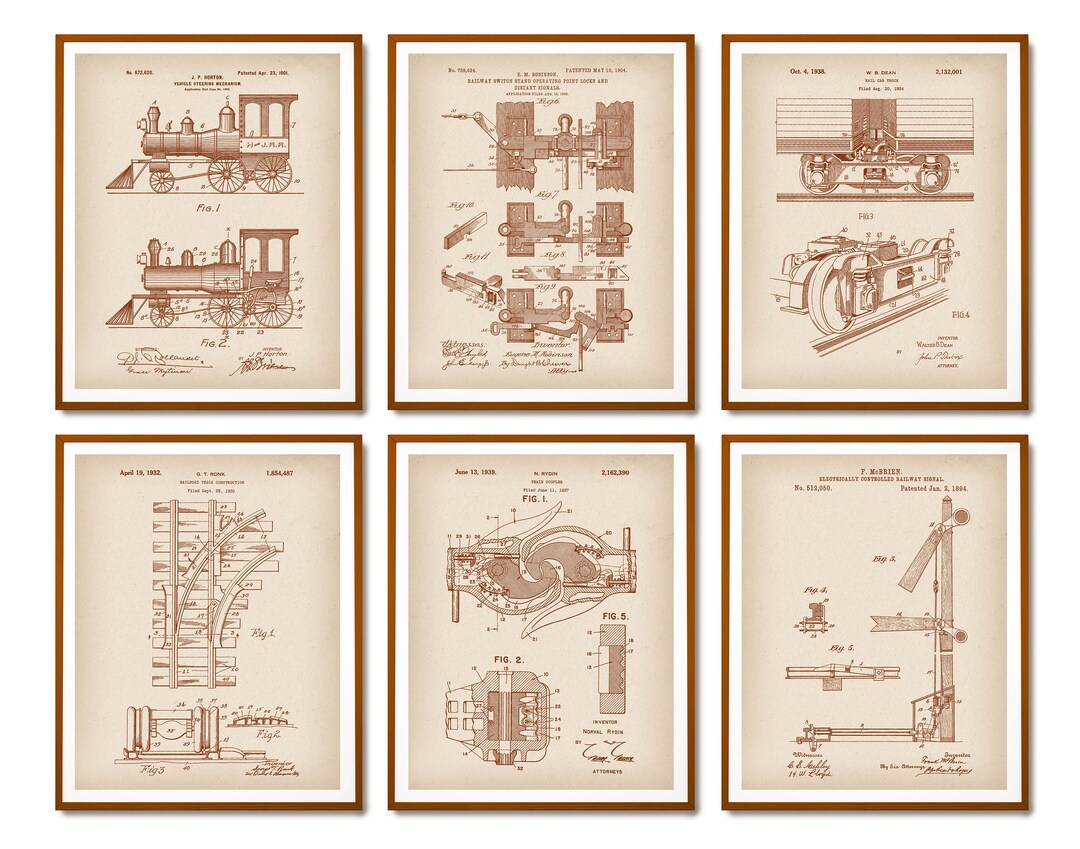 6 Railroad Patent Prints Train Blueprint Railway Switch Patent Railroad ...